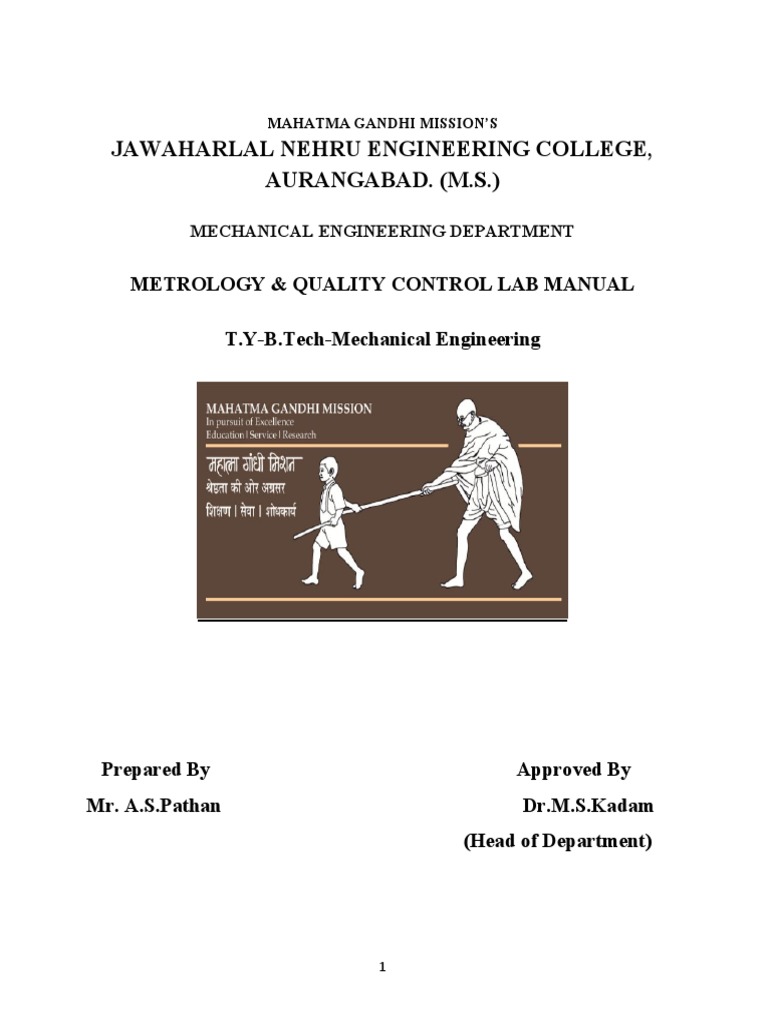 Metrology and Quality Control Lab Manual for Mechanical Engineering ...