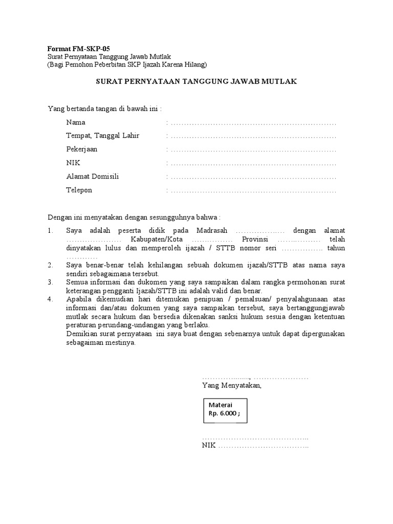Form SPTJM Dan Pernyataan Ijazah Hilang | PDF