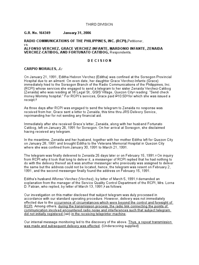 LAW 3100 - Persons & Family Relations - JD 61. G.R. No. 164349 - RCPI vs. Verchez - Full Text ...