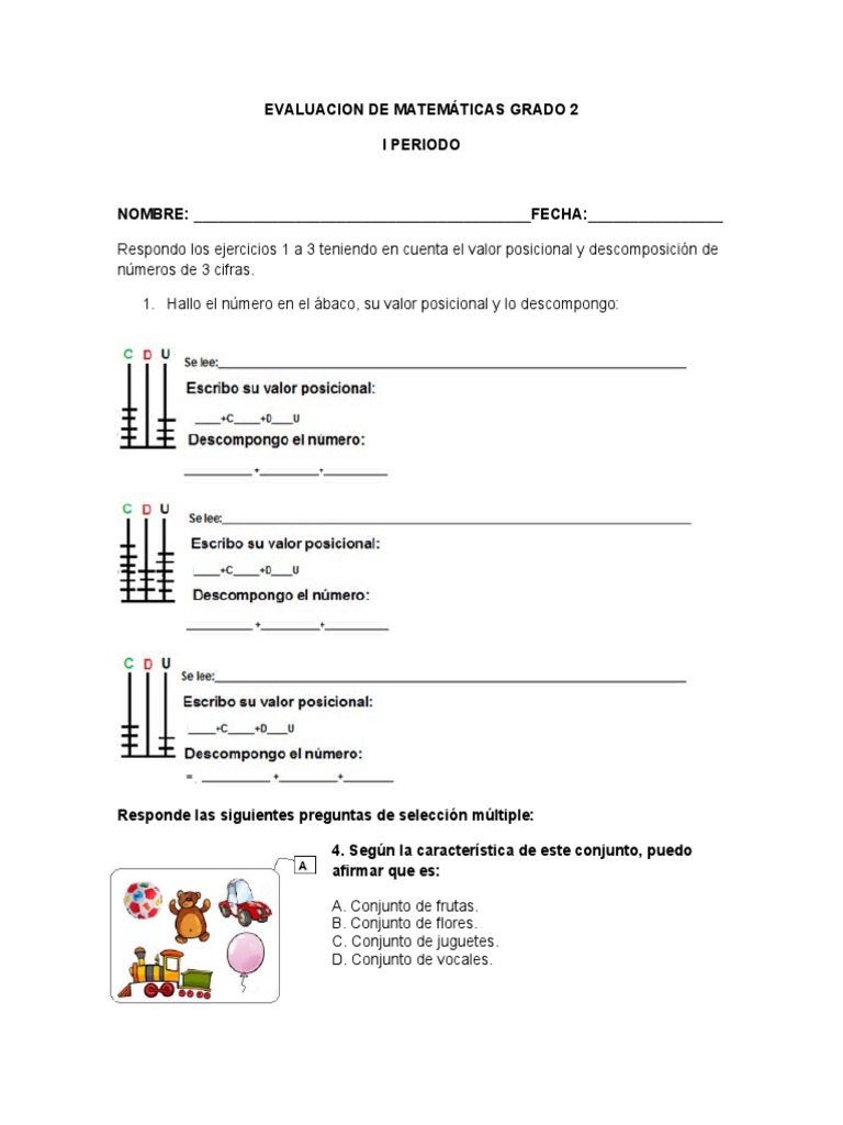 Evaluación de Matemáticas Grado 2 | Descargar gratis PDF | Matemáticas