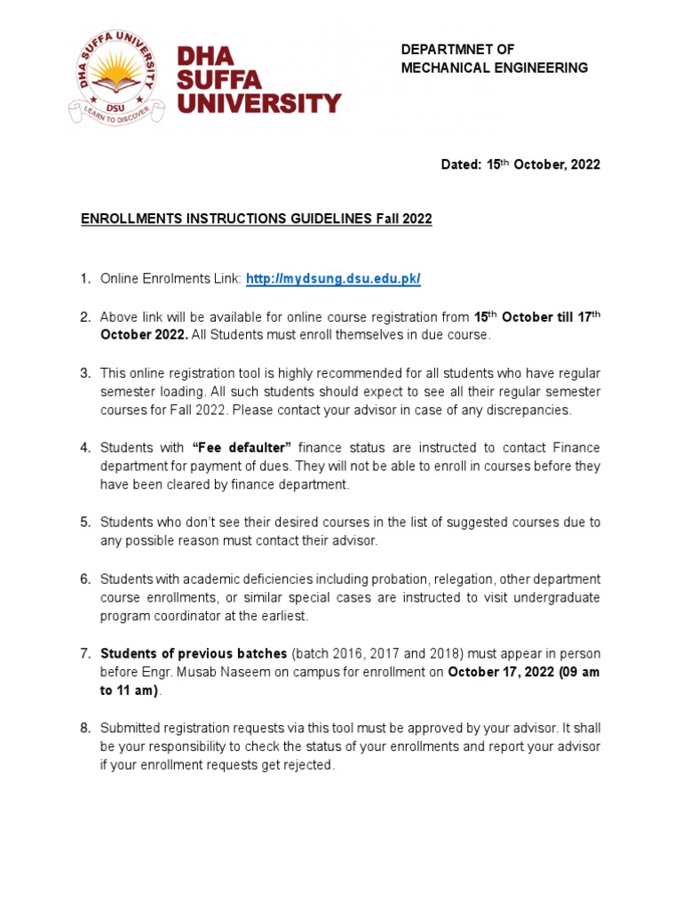Course Registration Guidlines Fall 2022 | PDF