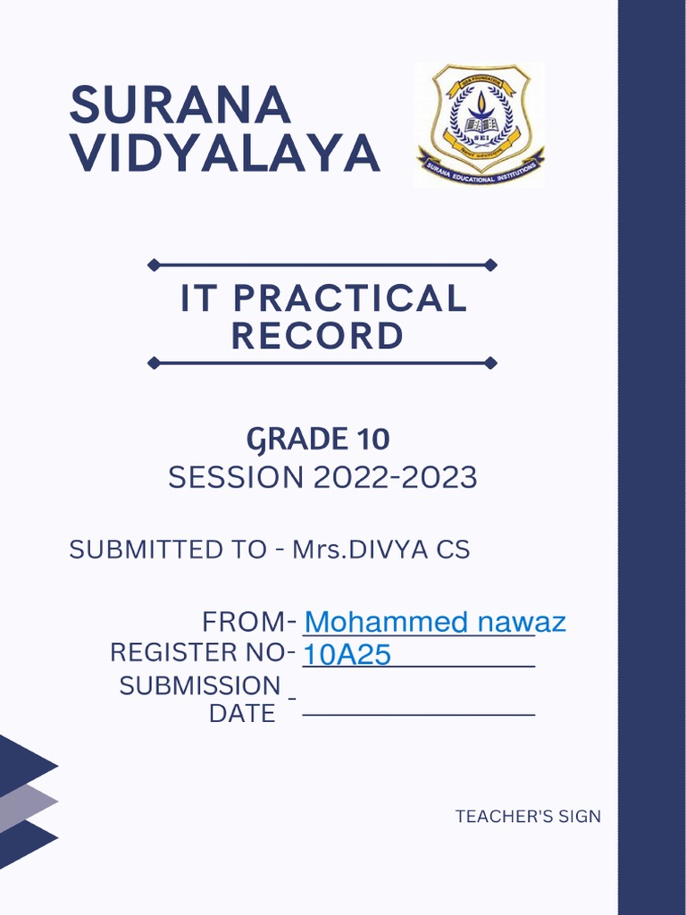 g10 It Practical File-1 | PDF | Computer File | Table (Database)