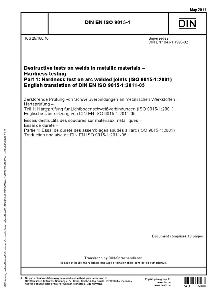 ISO 9015-2001 - Destructive Tests On Welds in Metallic Materials ...