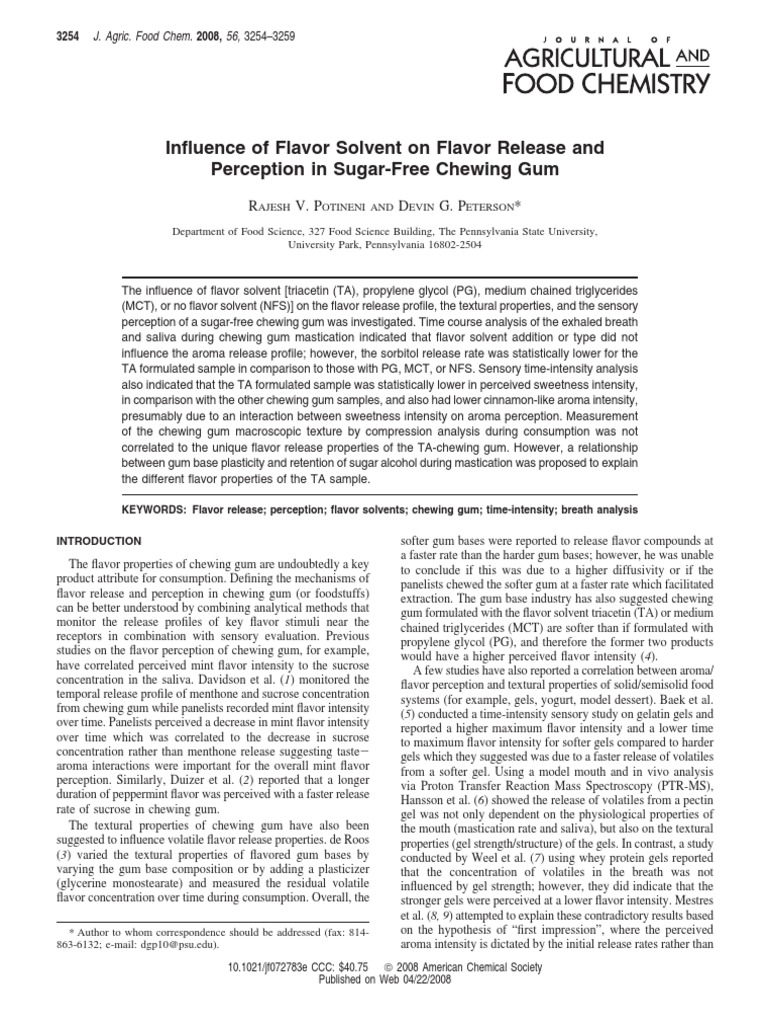 Flavor Release in Sugar-Free Gum | PDF | Gas Chromatography | Taste