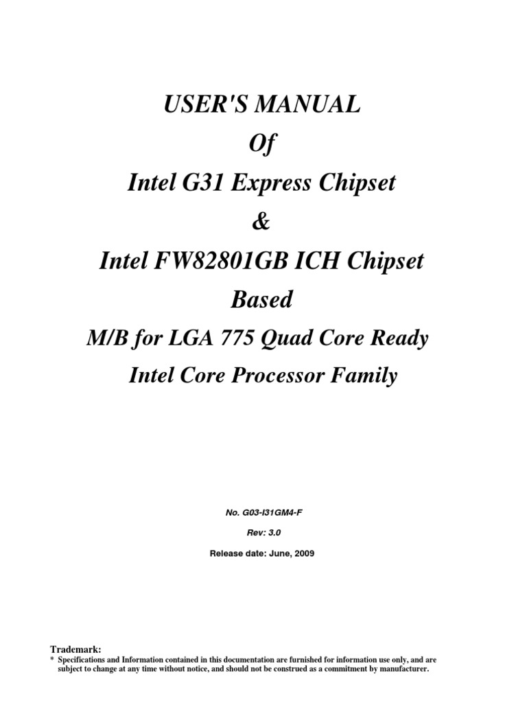 User'S Manual of Intel G31 Express Chipset & Intel FW82801GB ICH ...