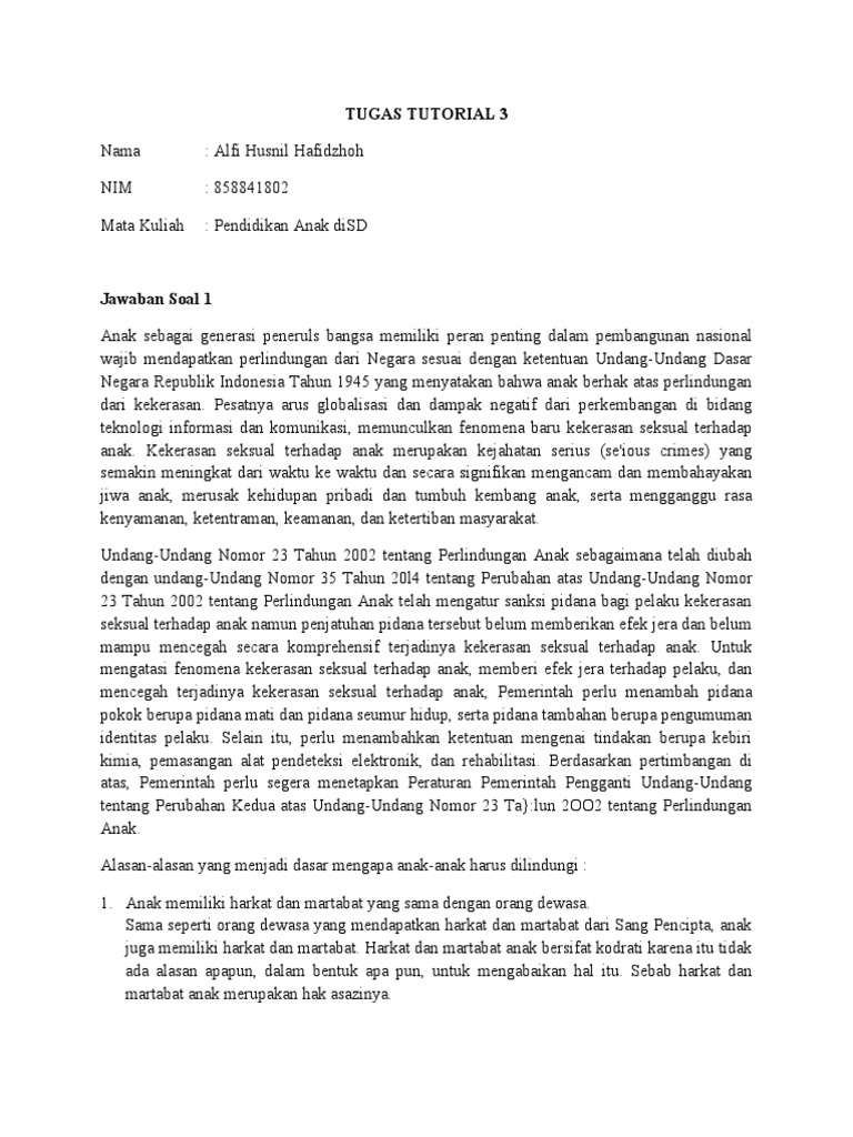 Tugas Tutorial 3 Pendidikan Anak Di SD | PDF