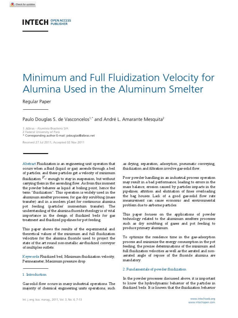 Minimum and Full Fluidization Velocity For Alumina Used in The Aluminum Smelter | PDF ...