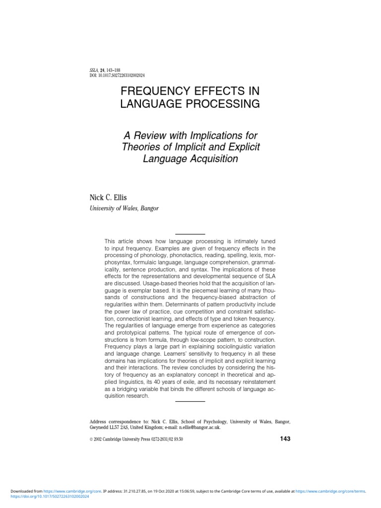 N Ellis 2002 - Input-Based Effects | Download Free PDF | Language Acquisition | Second Language ...
