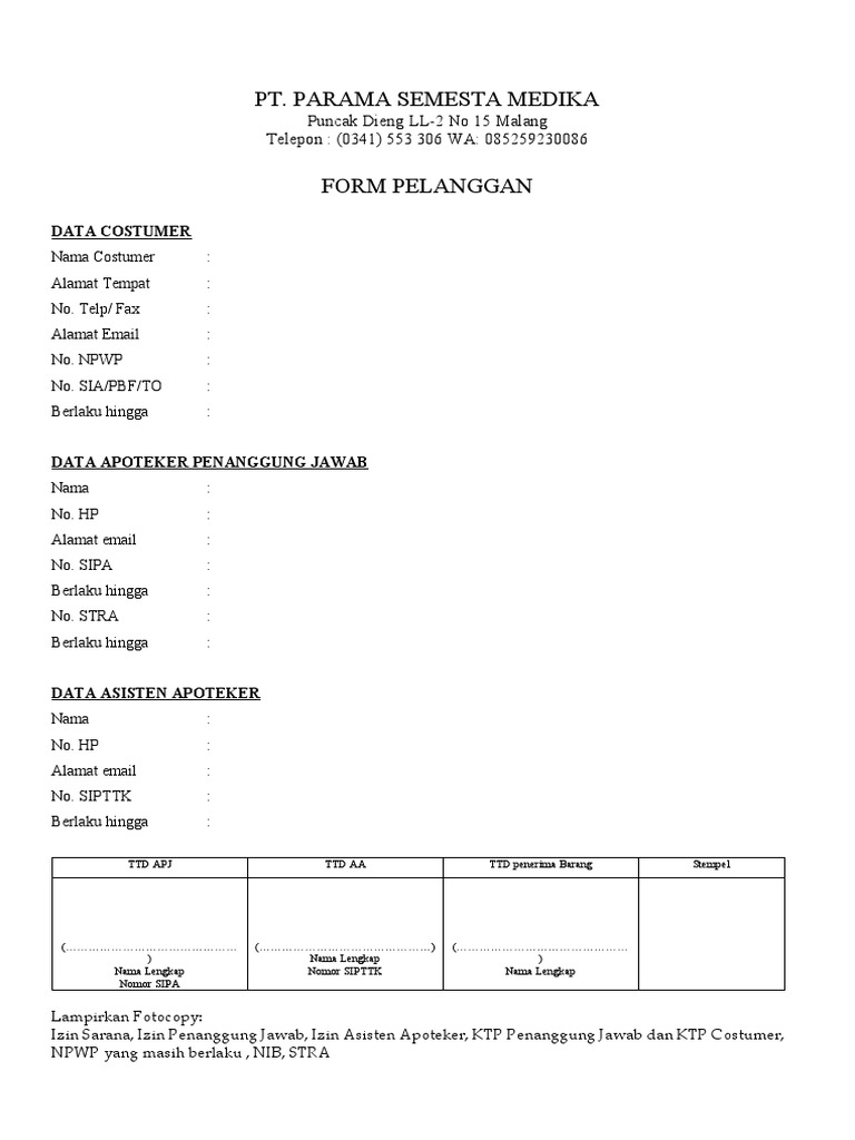 Formulir Pelanggan PT Parama Semesta Medika | PDF | Hukum | Teknologi ...