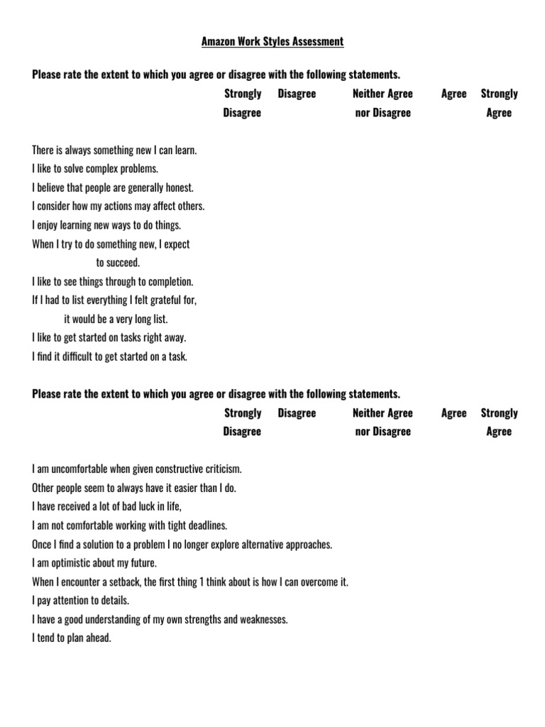 Amazon Work Styles Assessment | PDF | Behavioural Sciences | Cognition