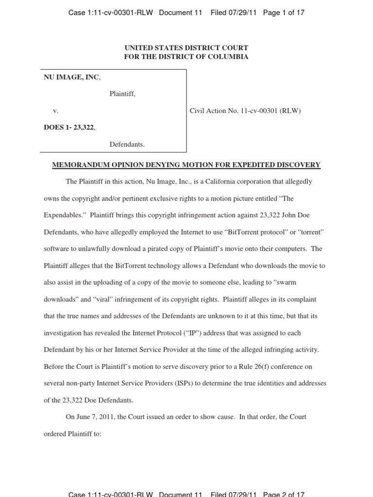 Expendables Order | PDF | Lawsuit | Discovery (Law)