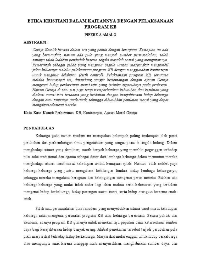 Refleksi Etika Kristiani Berkaitan Dengan Program KB Di Indonesia | PDF
