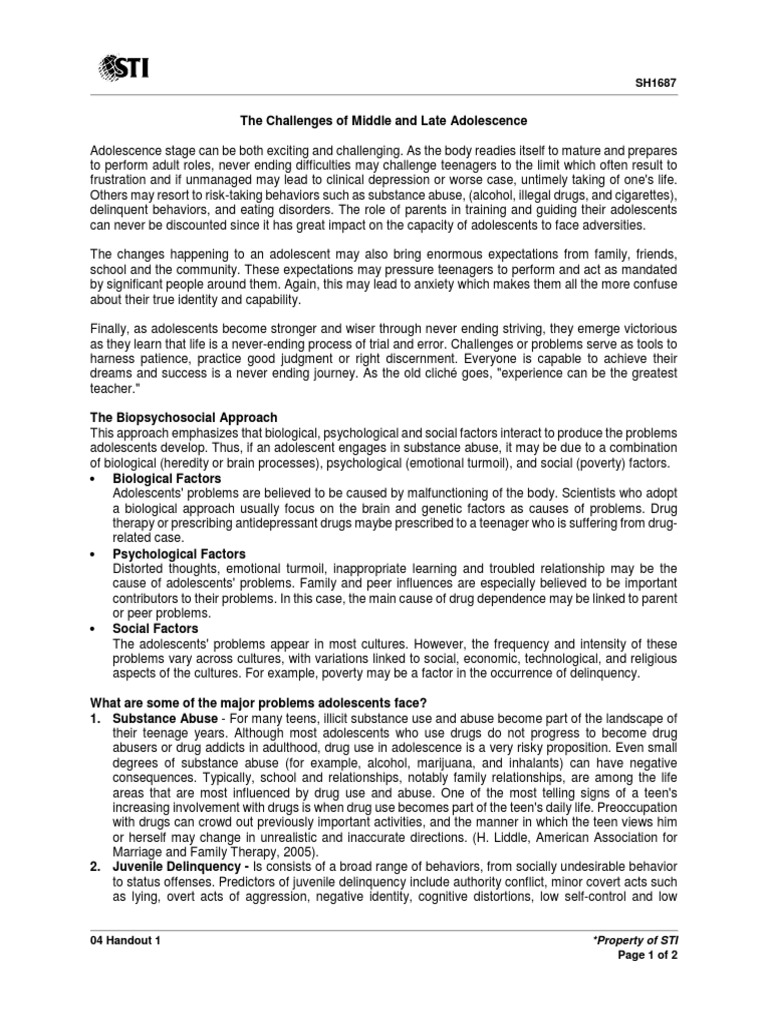 04 Handout 1 Perdev | PDF | Adolescence | Substance Abuse