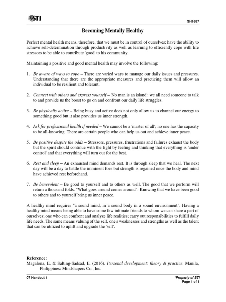 07 Handout 1 PerDev | PDF | Mind | Mental Health