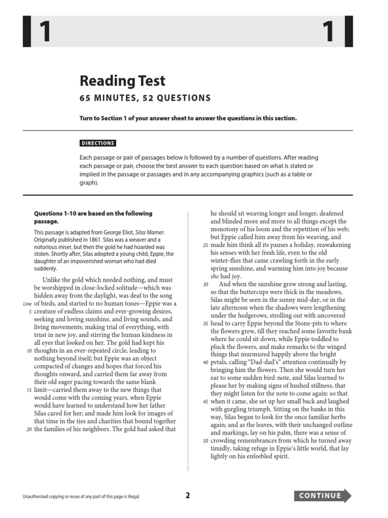 SAT Reading Practice Test | PDF