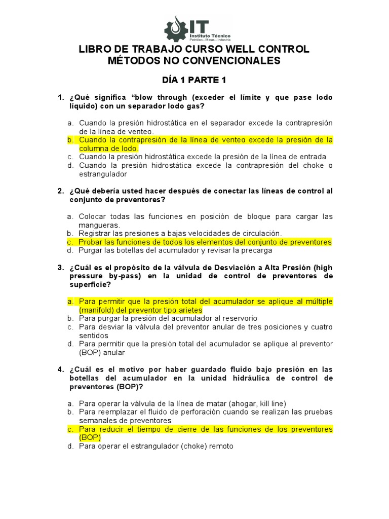 Libro de Trabajo Curso Well Control Métodos No Convencionales | PDF | Presión | Gases