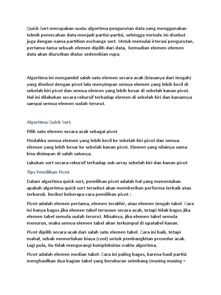 Panduan Lengkap Algoritma Quick Sort | PDF