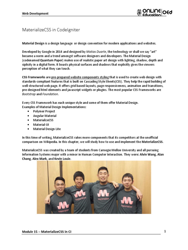W11 Materialize CSS - Part 1 - Module 1 PDF | PDF | World Wide Web | Internet & Web