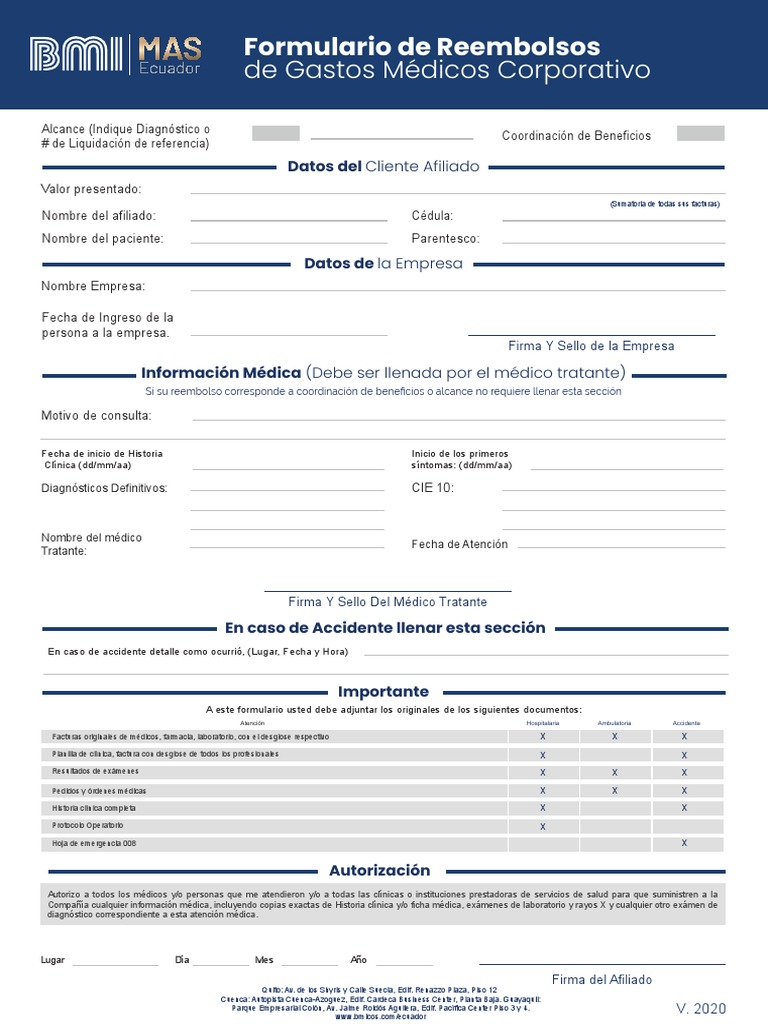 Formulario De Reembolsos De Gastos Medicos Corporativo 2022 Pdf