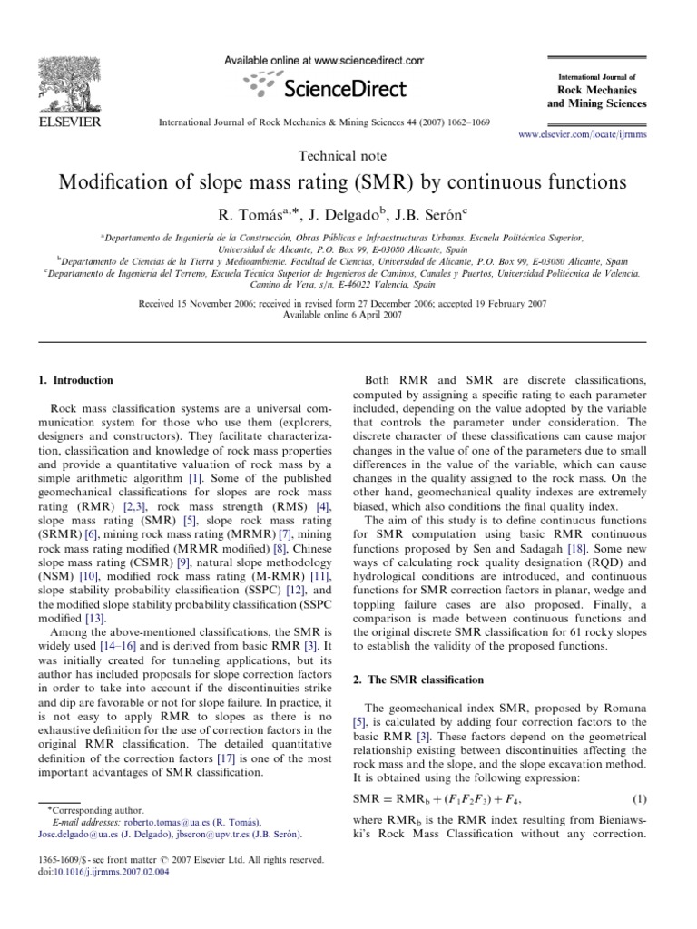 Modification of Slope Mass Rating (SMR) by Continuous Functions | PDF | Mathematics