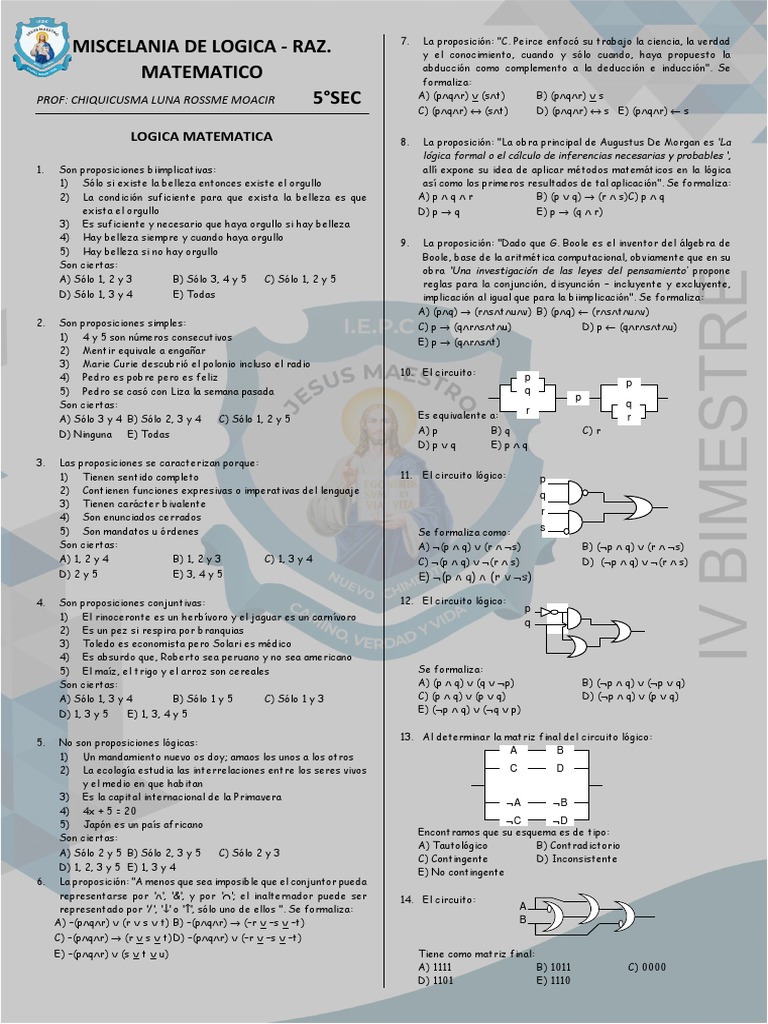 Miscelania Logica - Raz Matematico 5to Sec | PDF | Lógica matemática | Lógica