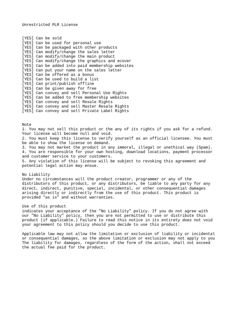 PLR License | PDF