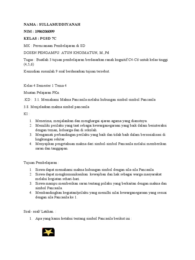 Tujuan Pemb.&soal PKN Kelas 4 | PDF | Karier & Perkembangan | Kesehatan Holistik