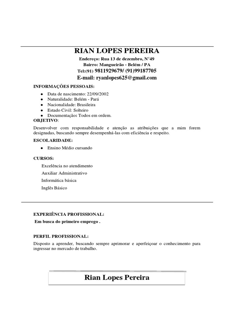 Currículo - Ryan Lopes Pereira | PDF