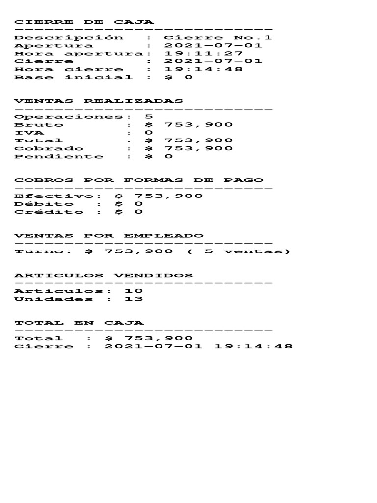 Cierre de Turno 1 | PDF