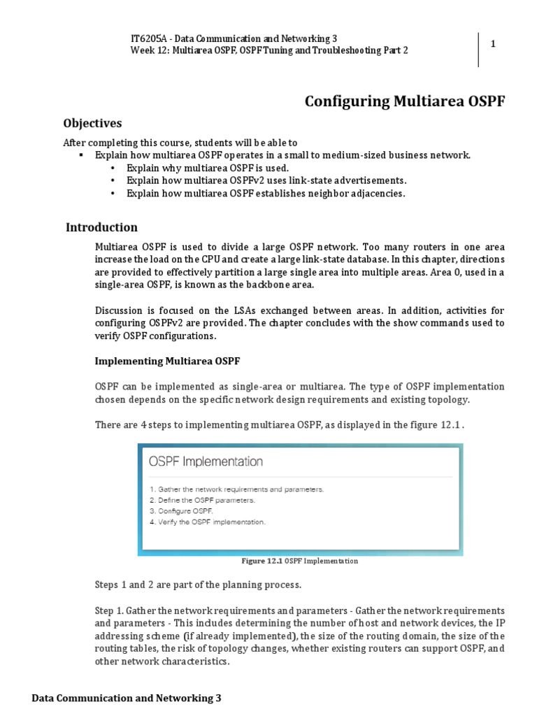 Week 12 - Multiarea OSPF, OSPF Tuning and Troubleshooting Part 2 PDF ... Week 12 - Multiarea OSPF, OSPF Tuning and Troubleshooting Part 2 PDF ...