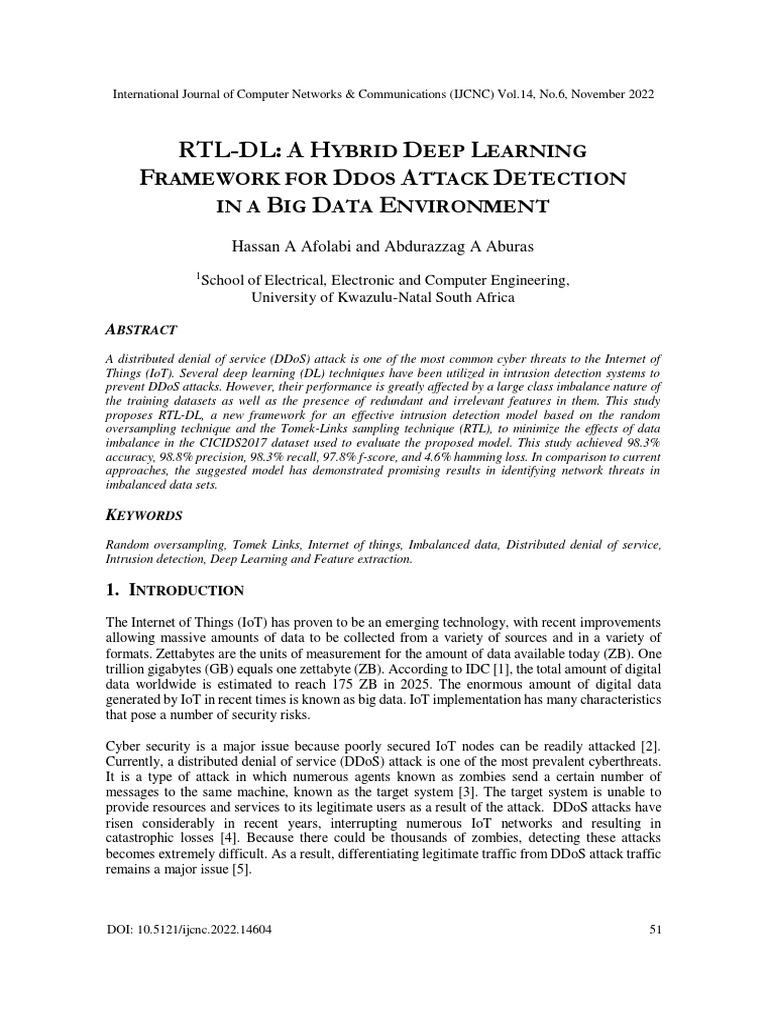 RTL-DL: A Hybrid Deep Learning Framework For Ddos Attack Detection in A Big Data Environment ...