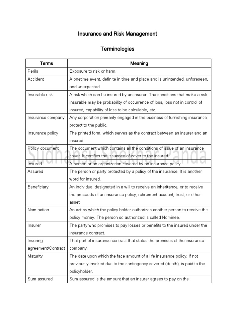 Insurance Risk Management Terminologies | PDF | Insurance | Life Insurance