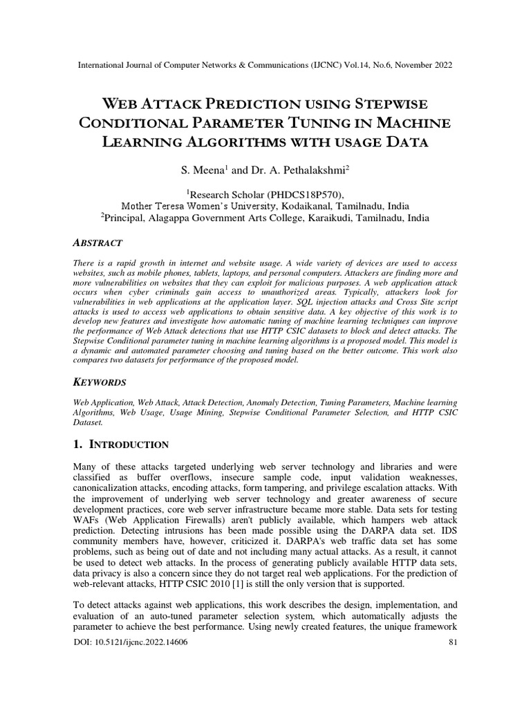 Web Attack Prediction Using Stepwise Conditional Parameter Tuning in Machine Learning Algorithms ...