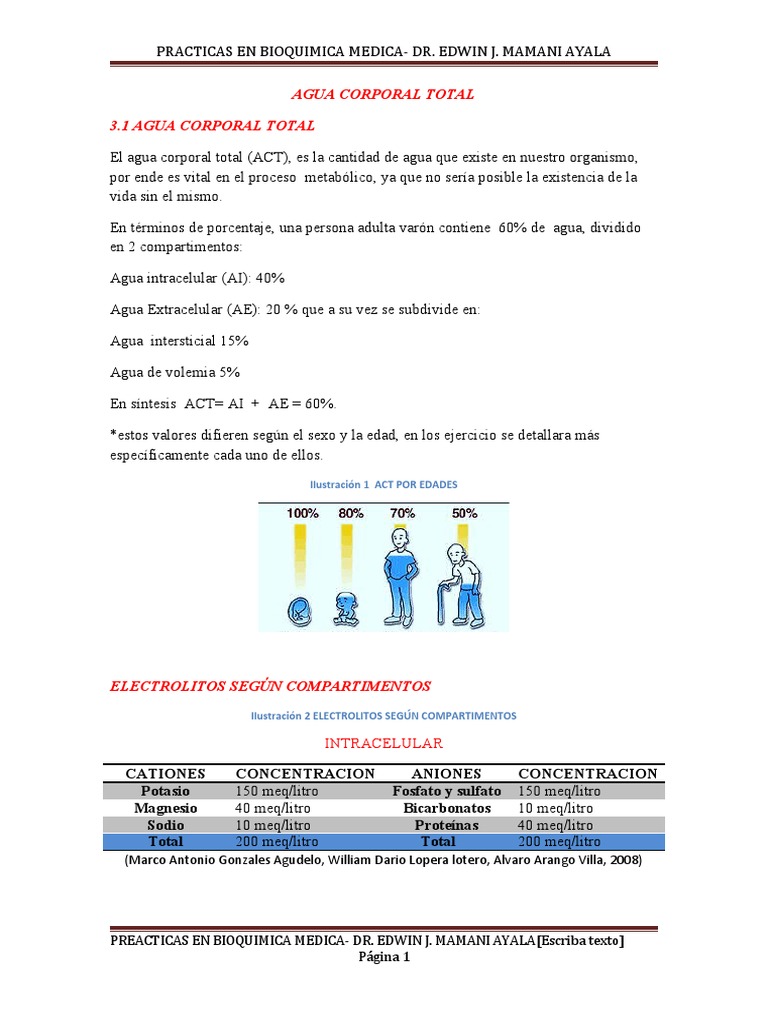 AGUA CORPORAL TOTAL Bioquímica | PDF | Agua | Potasio