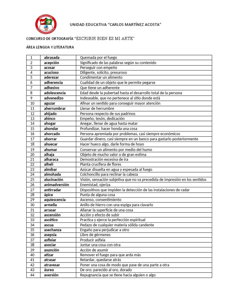Palabras para Concurso de Ortografìa | PDF