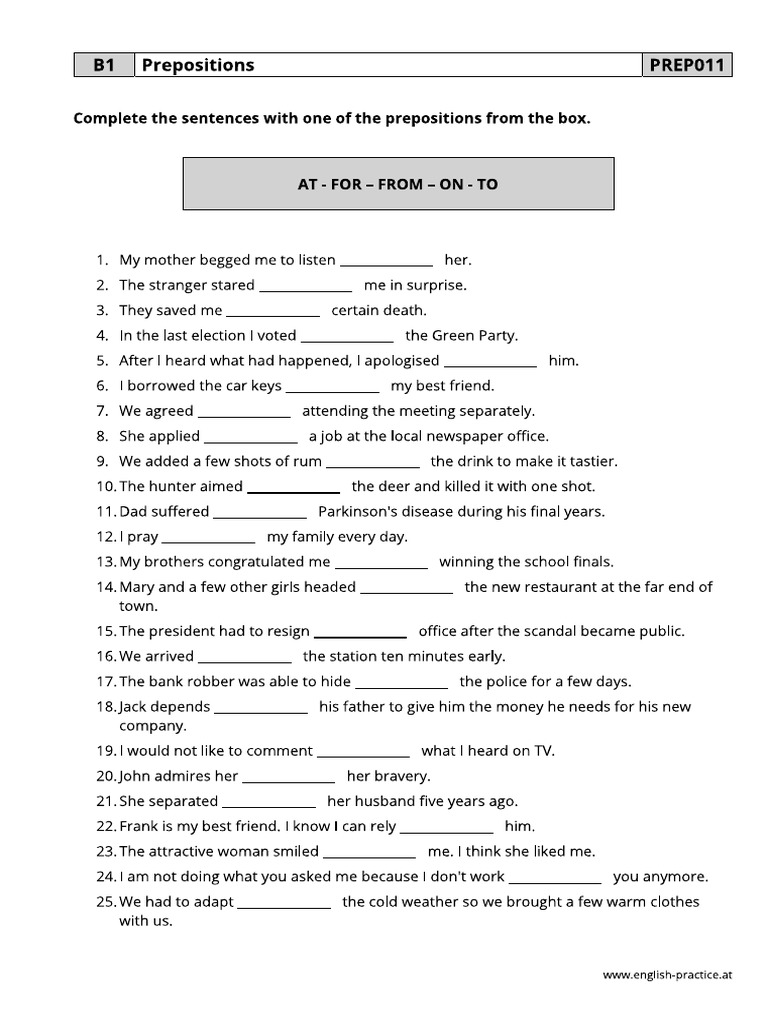 B1 Prepositions | PDF