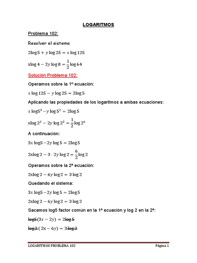 Solucion Logaritmos 102 | PDF