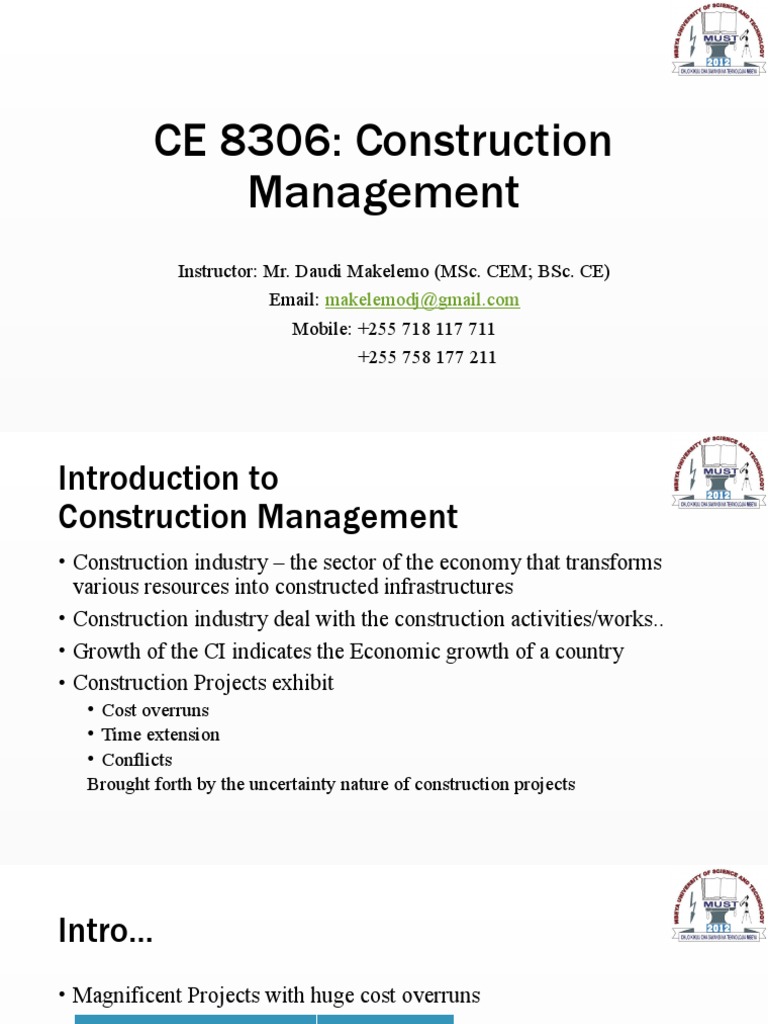 Lecture 1 Overview and Introduction To Construction Management | PDF ...