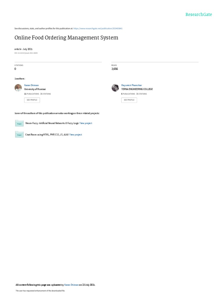 Online Food Ordering Management System | Download Free PDF | Databases ...