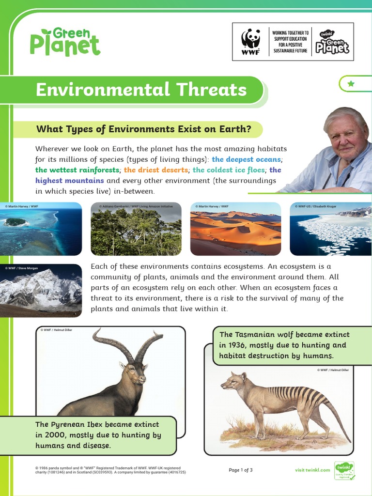 Environmental Threats Differentiated Reading Comprehension Ver 1 | PDF ...