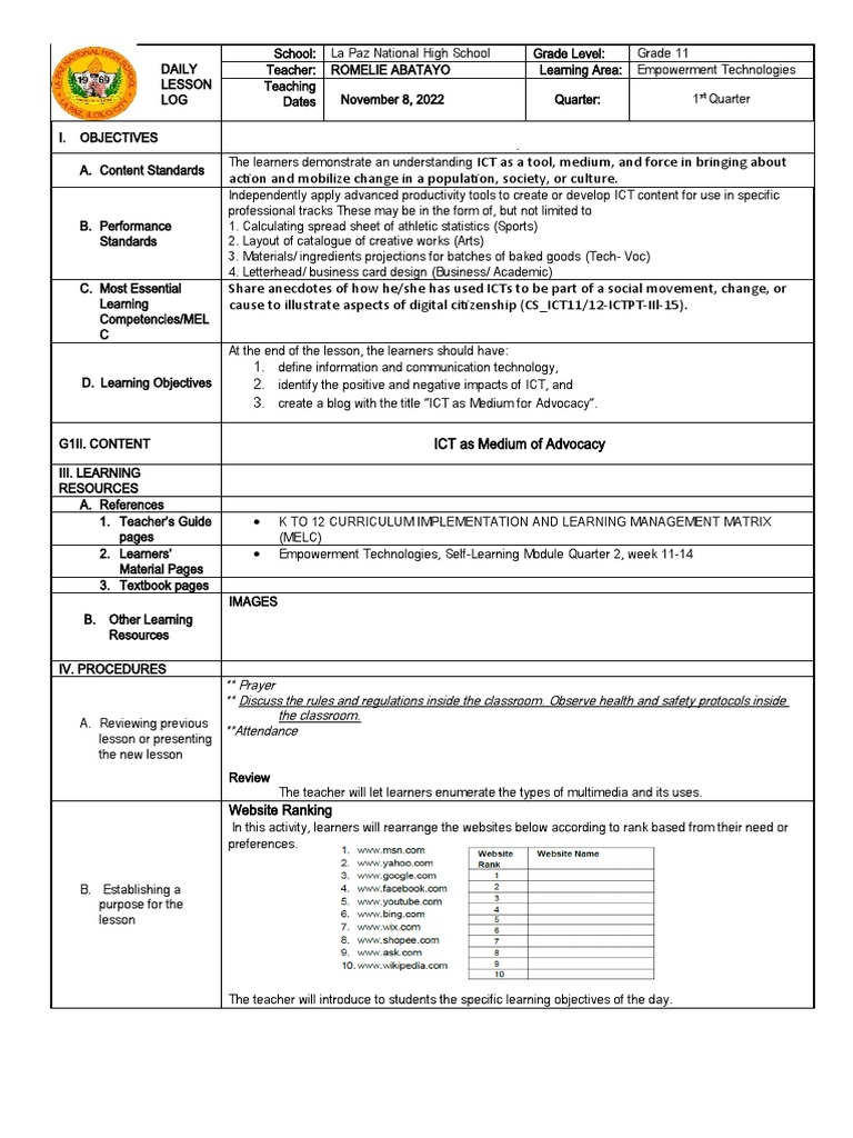 ICT As Medium of Advocacy DLP Nov 8 | PDF | Educational Technology | Learning