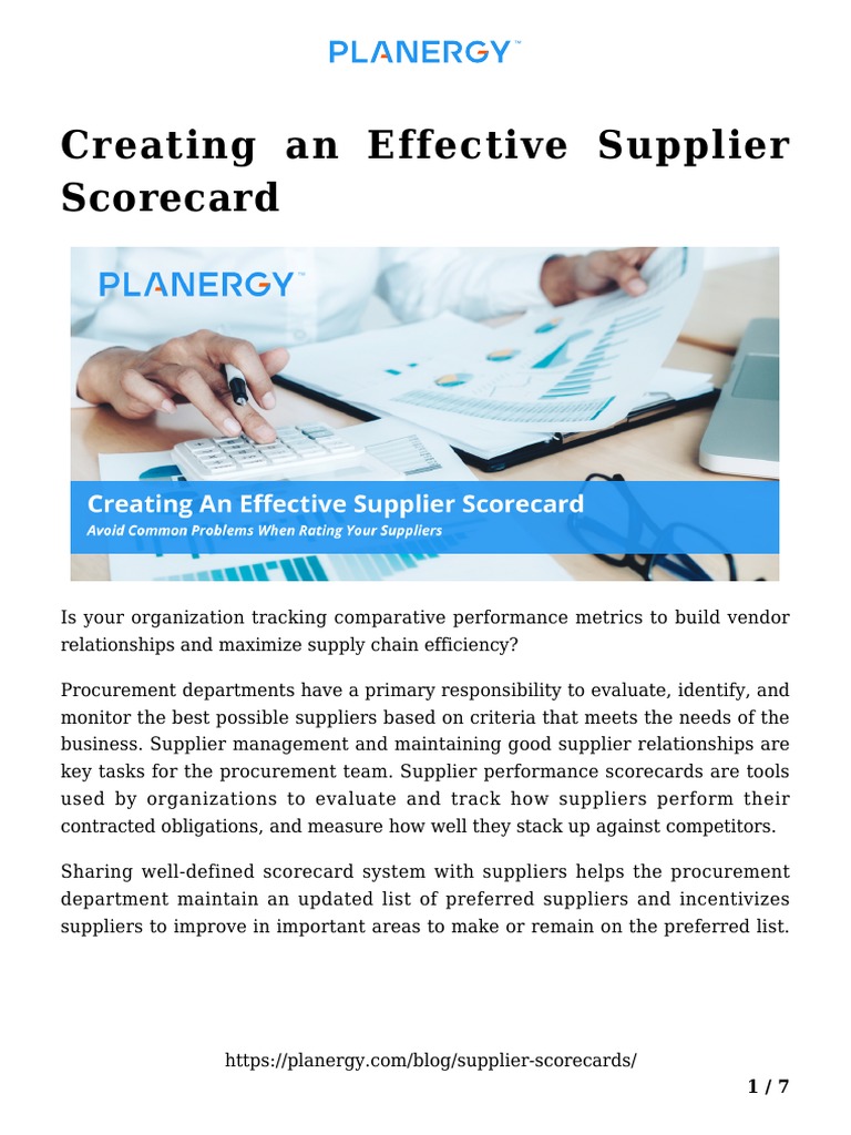 Supplier Scorecards | PDF | Supply Chain | Procurement