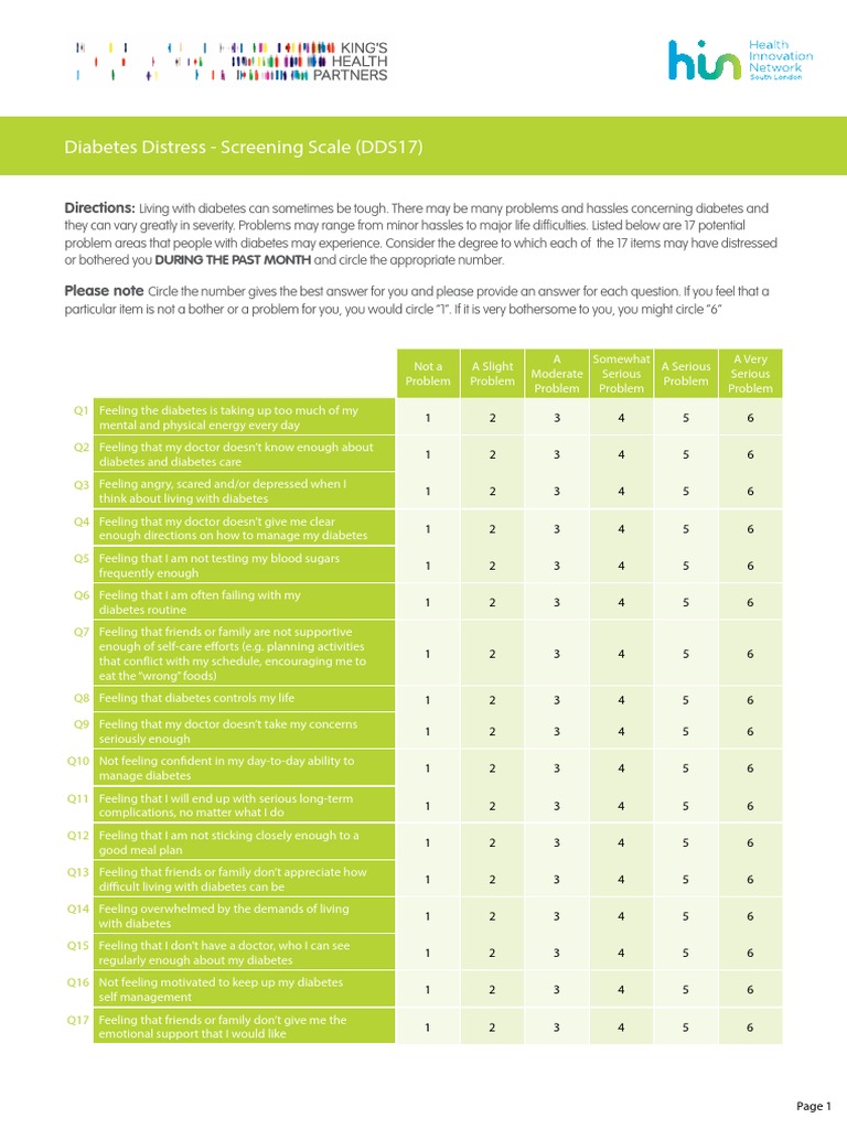Diabetes Distress Scale (DDS17) Guide | PDF | Diabetes | Causes Of Death