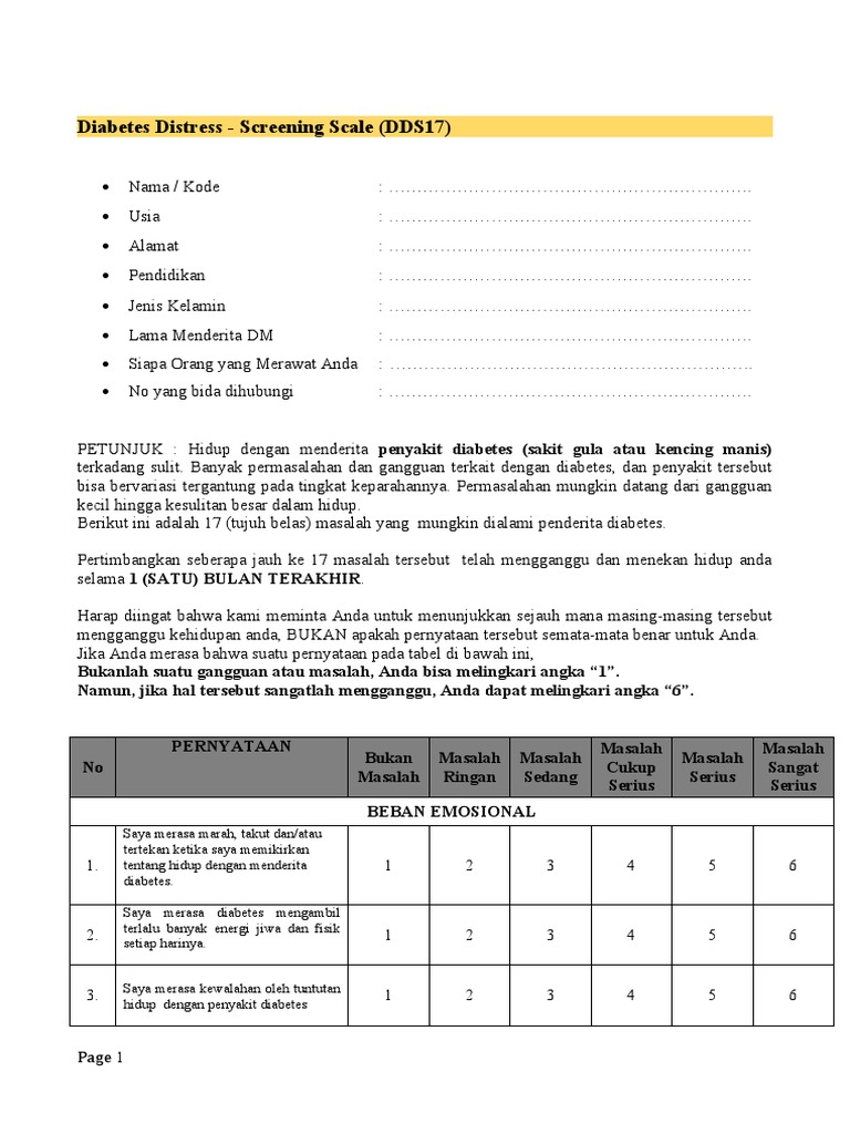 Skala Distress Diabetes (DDS17) | PDF