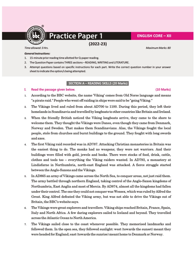 Class 12th Practice Paper 1 (Session 2022-2023) | PDF | Vikings | Human Trafficking