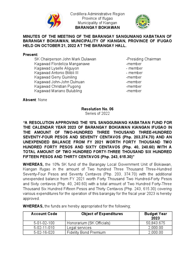 Barangay Bokiawan SK Fund Approval | PDF | Fiscal Year | Economies