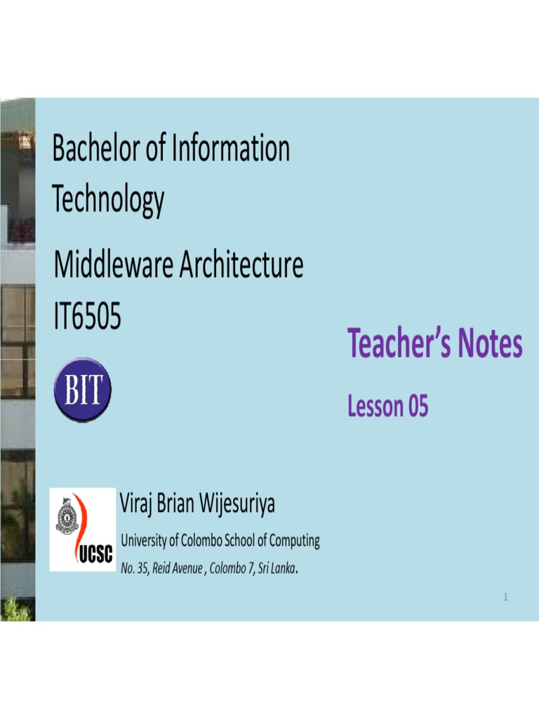 Bit University Of Colombo Middleware Architecture Lesson 5 Pdf Computer Network Computing