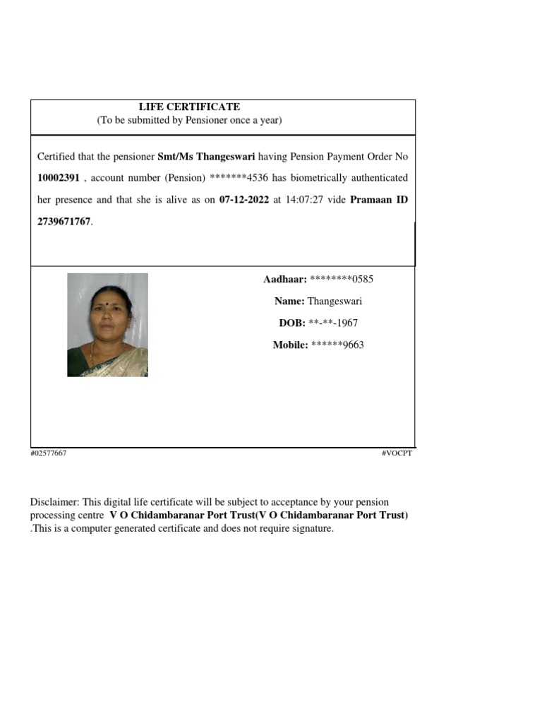 Life Certificate: #02577667 #Vocpt | PDF