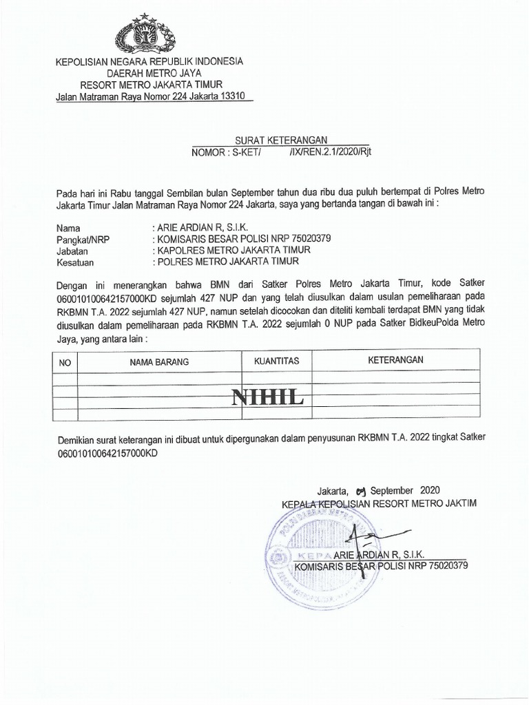 Surat Keterangan NUP | PDF