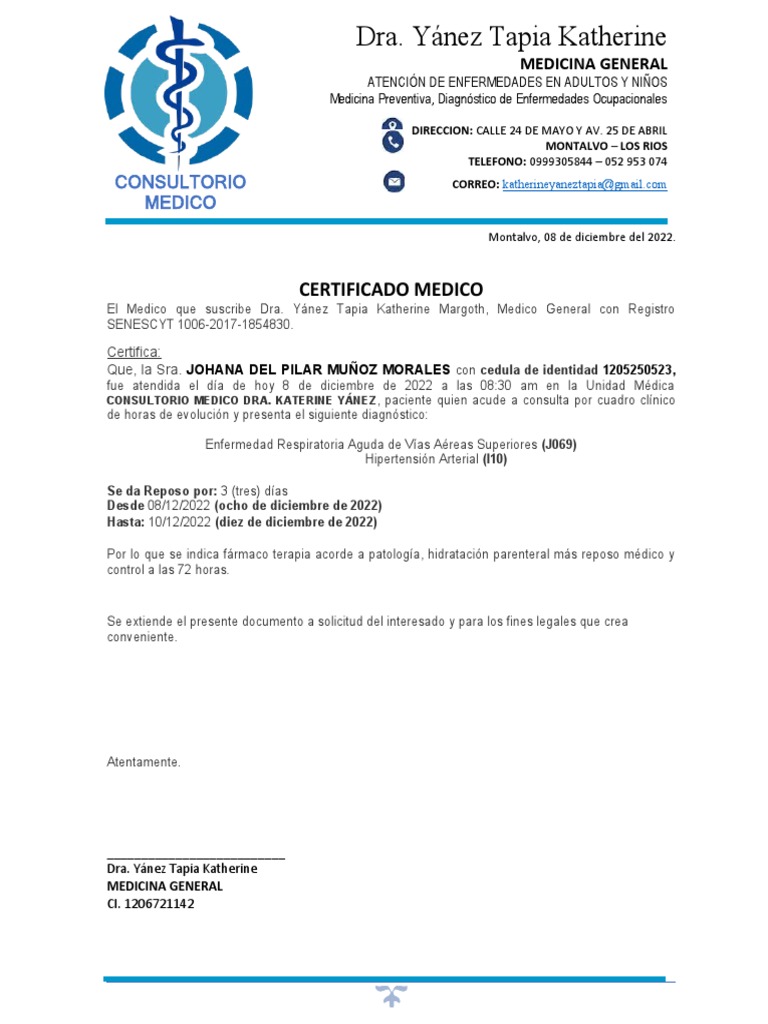 Formato de Certificado Medico | PDF